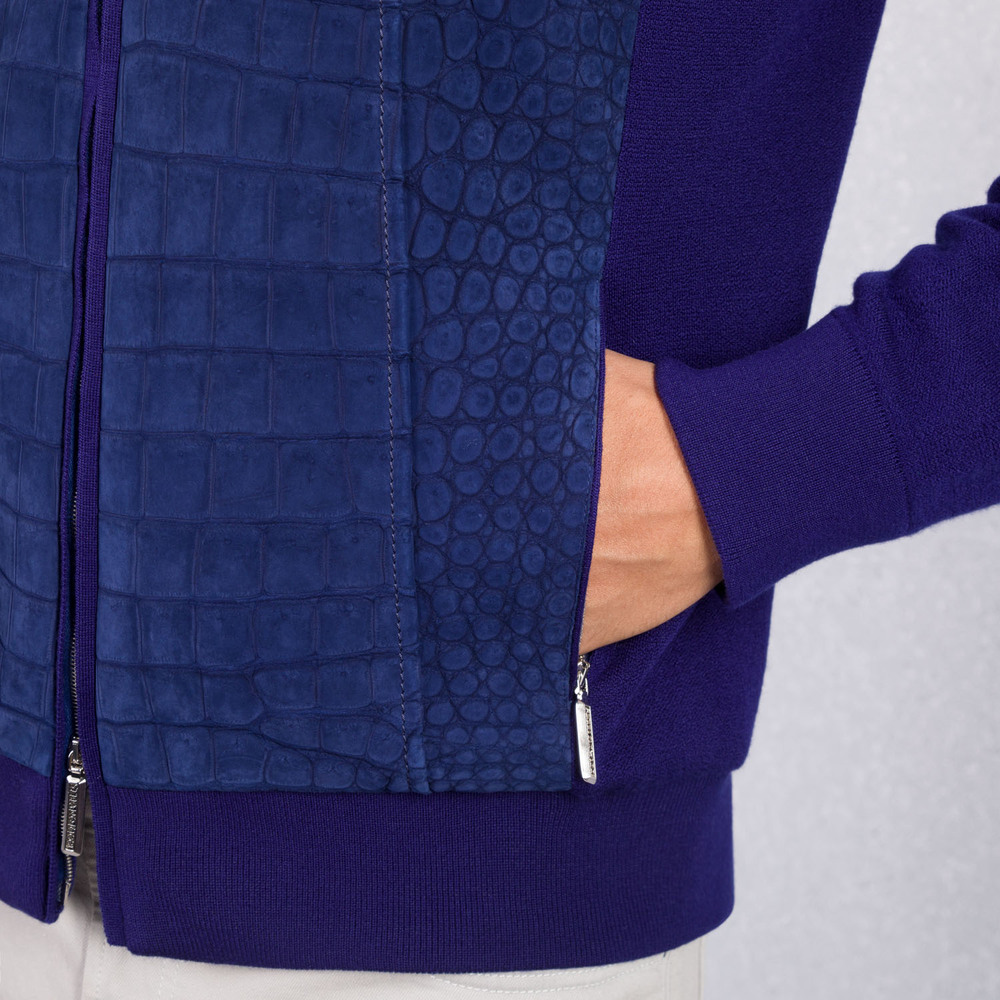 Knit blouson with crocodile leather inserts by STEFANO RICCI | Shop Online
