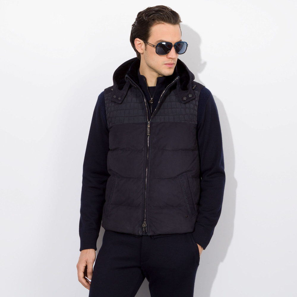 Suede and crocodile leather hooded gilet by STEFANO RICCI | Shop Online